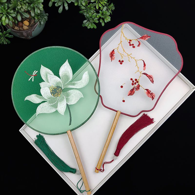 Group Fan Ancient Style Classical Palace Chinese Machine Embroidered ...