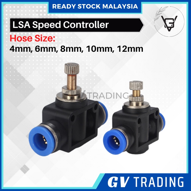 READY STOCK GV LSA Pneumatic Flow Control Elbow Type Air Fitting Speed ...