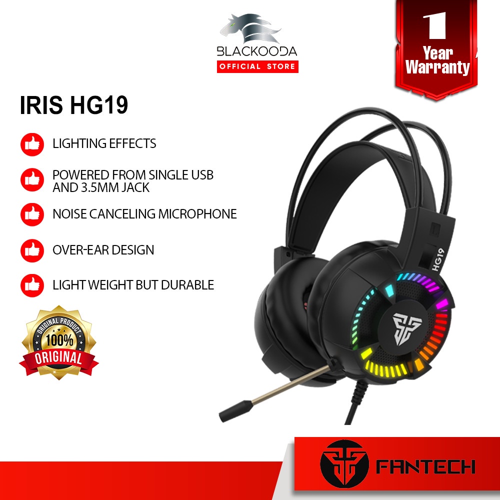 FANTECH HG19 Iris Pro Gaming Headset 3.5mm Wired Headset RGB Gaming ...