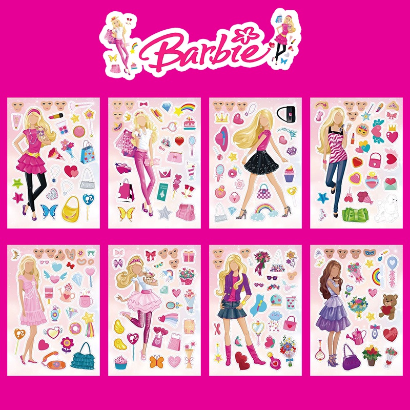 8pcs/set Cartoon Pink Barbie Series Puzzle Stickers for Children DIY ...