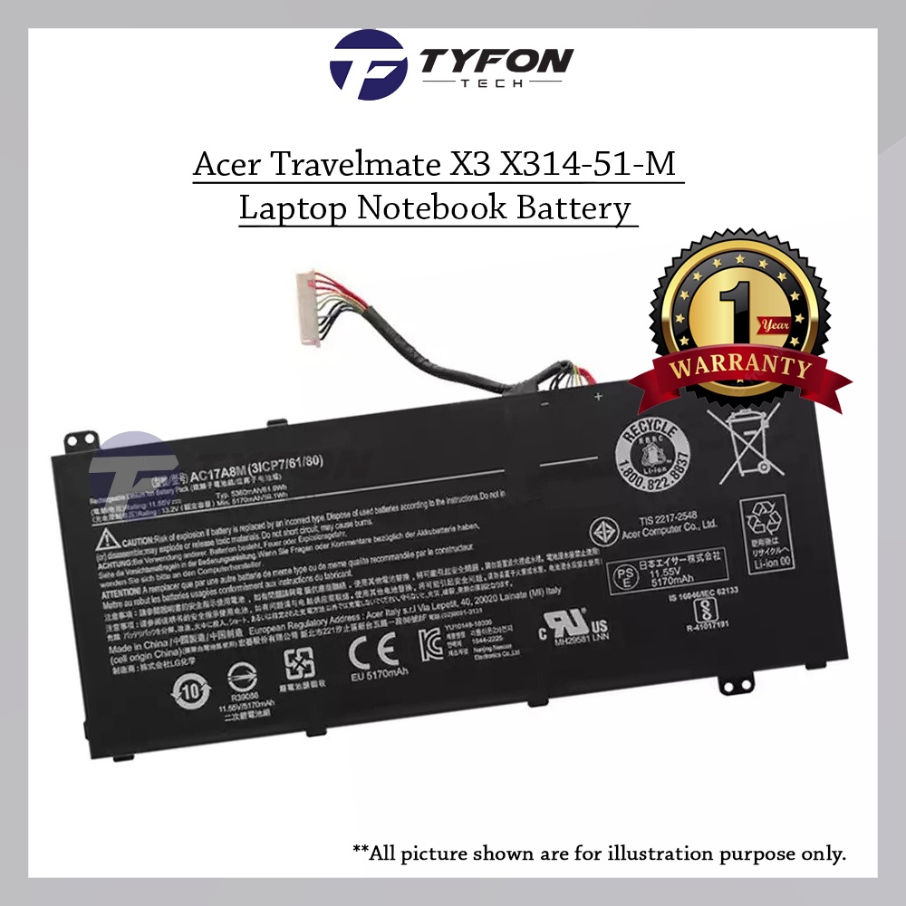 Acer Travelmate X3 X314-51-M Laptop Notebook Battery OEM AC17A8M | Shopee Malaysia