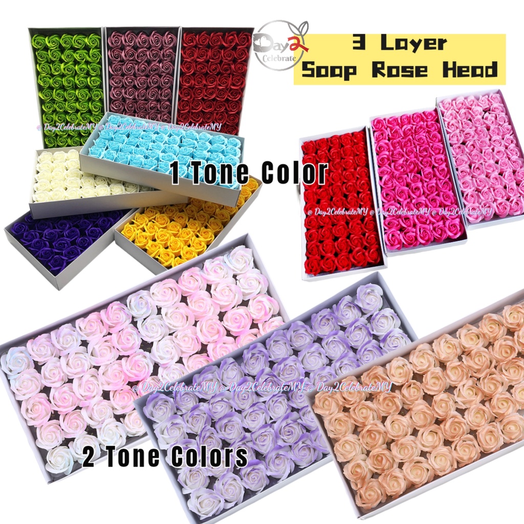 50pcs Soap Rose Head 3 LAYERS 1 Tone / 2 Tone Color Soap Flower With ...