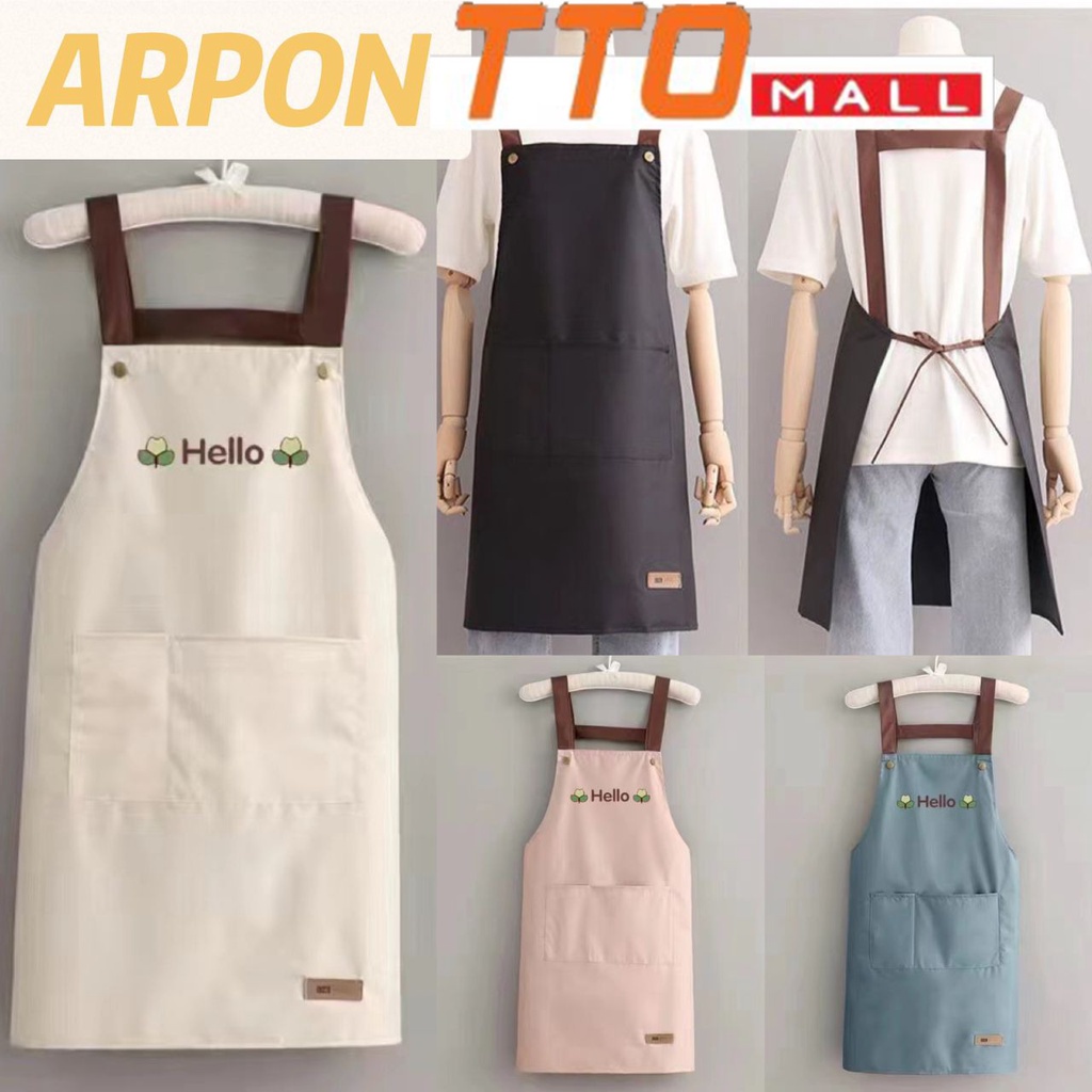 [TTO] Apron Waterproof Kitchen Plain Cooking Baking Hang Neck Apron and ...