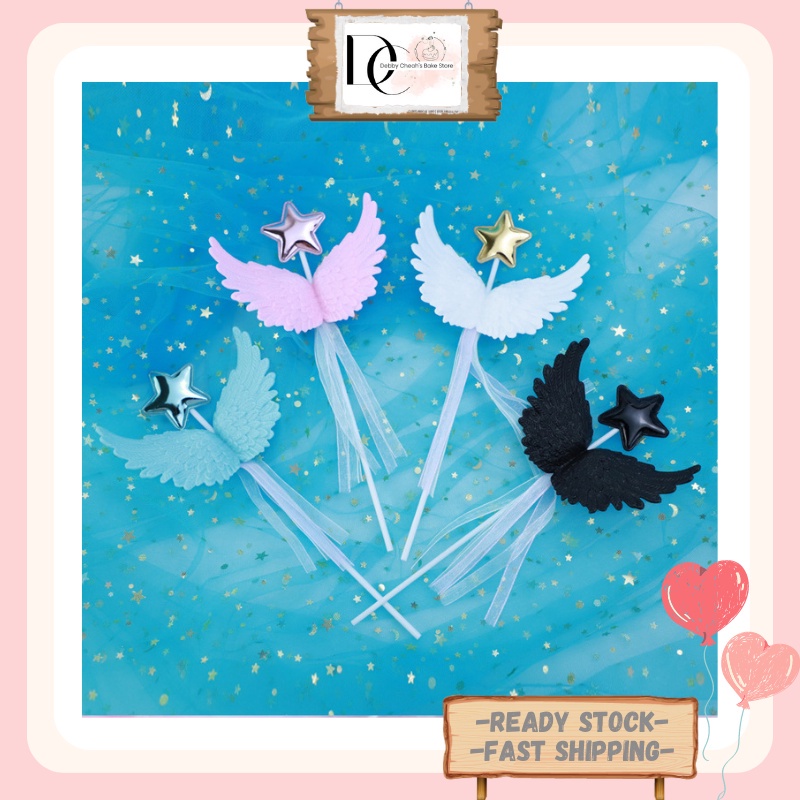 Angel Wings with Star Cake Topper Cake Decoration Kek Hiasan Baking ...