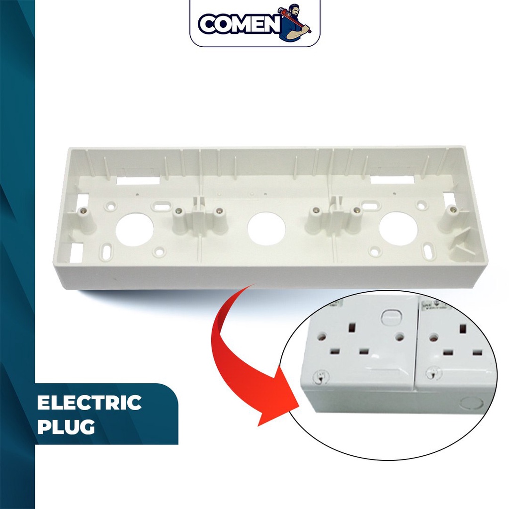 3 Gang Socket Back Box 3″ x 10″ White Triple Nut Box Surface Type Nut ...