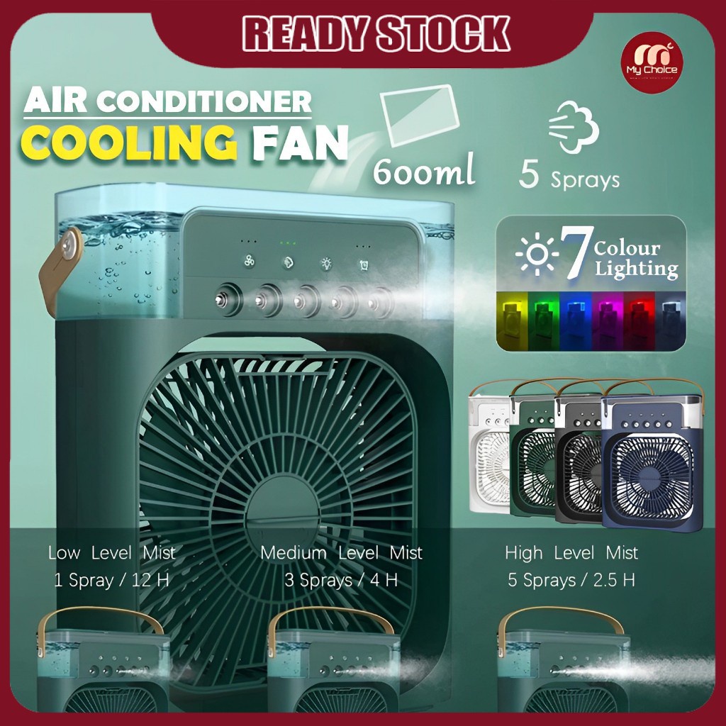 6 Inches Air Conditioner Cooling Fan With 5 Sprays 7 Color Light ...