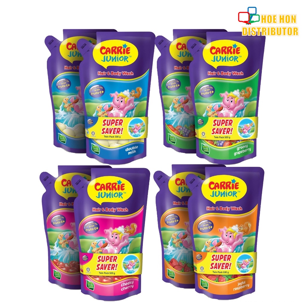 [TWIN PACK] Carrie Junior Baby Hair & Body Wash 500g x 2 Cherry Grapeberry Rasberry Milk Refill ...