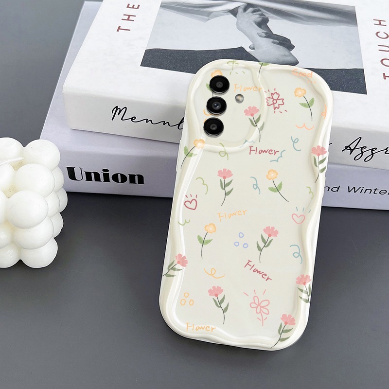 YBD Cute Wave Phone Case for Samsung Galaxy A16 A13 A14 A34 A54 A04S 4G 5G Small Fresh Flowers ...