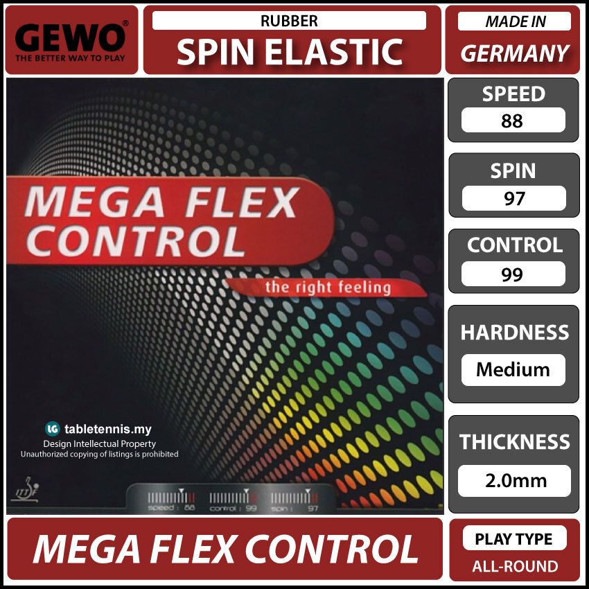 Gewo Rubber Mega Flex Control Spin Elastic Table Tennis Spin Rubber Getah Ping Pong | Shopee ...