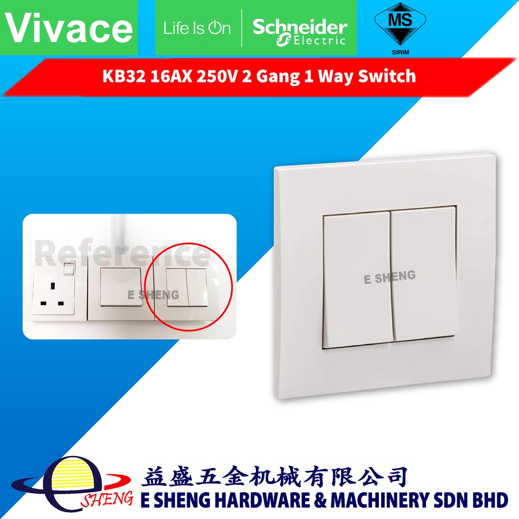 Schneider Vivace White KB32/1 16AX 250V 2 Gang 1 Way Switch Socket ...