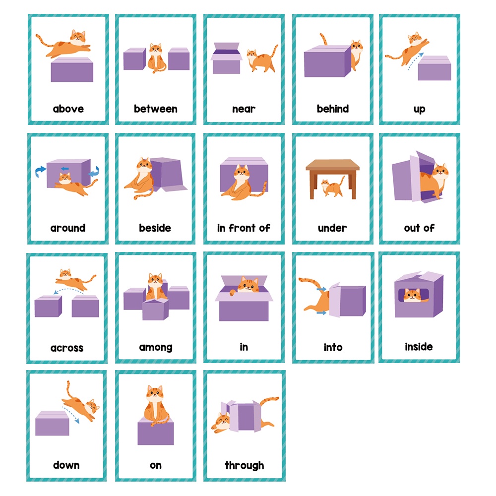10Pcs Prepositions Flash Cards for Kids Learning English Words ...