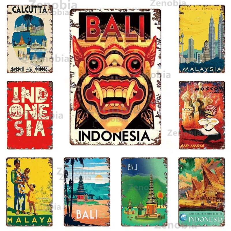 Bali Malaysia Travel Metal Poster Vintage Metal Sign Landscape Shabby ...