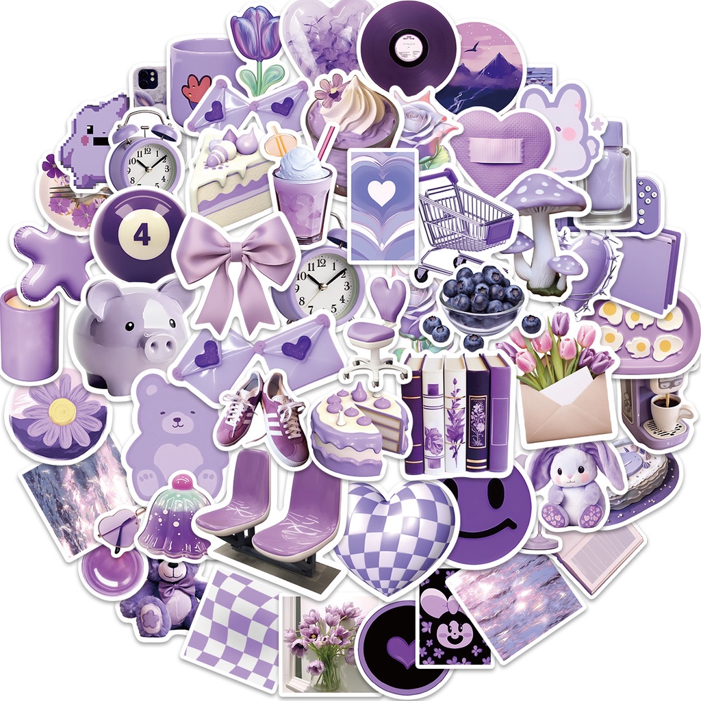56PCS Cartoon Purple Minimalist Style Graffiti Stickers For Helmet ...