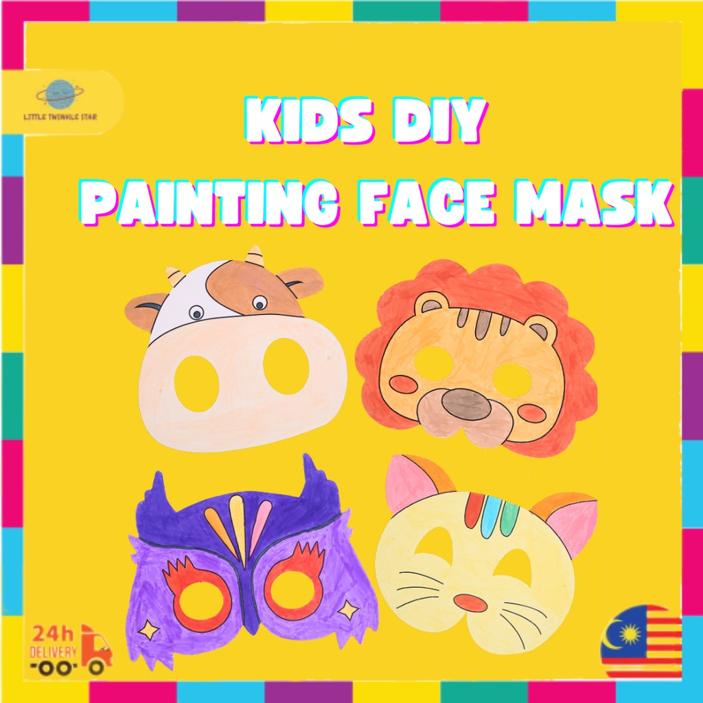 Kids DIY Face Mask Painting Colouring Art Seni Door Gift School Topeng ...
