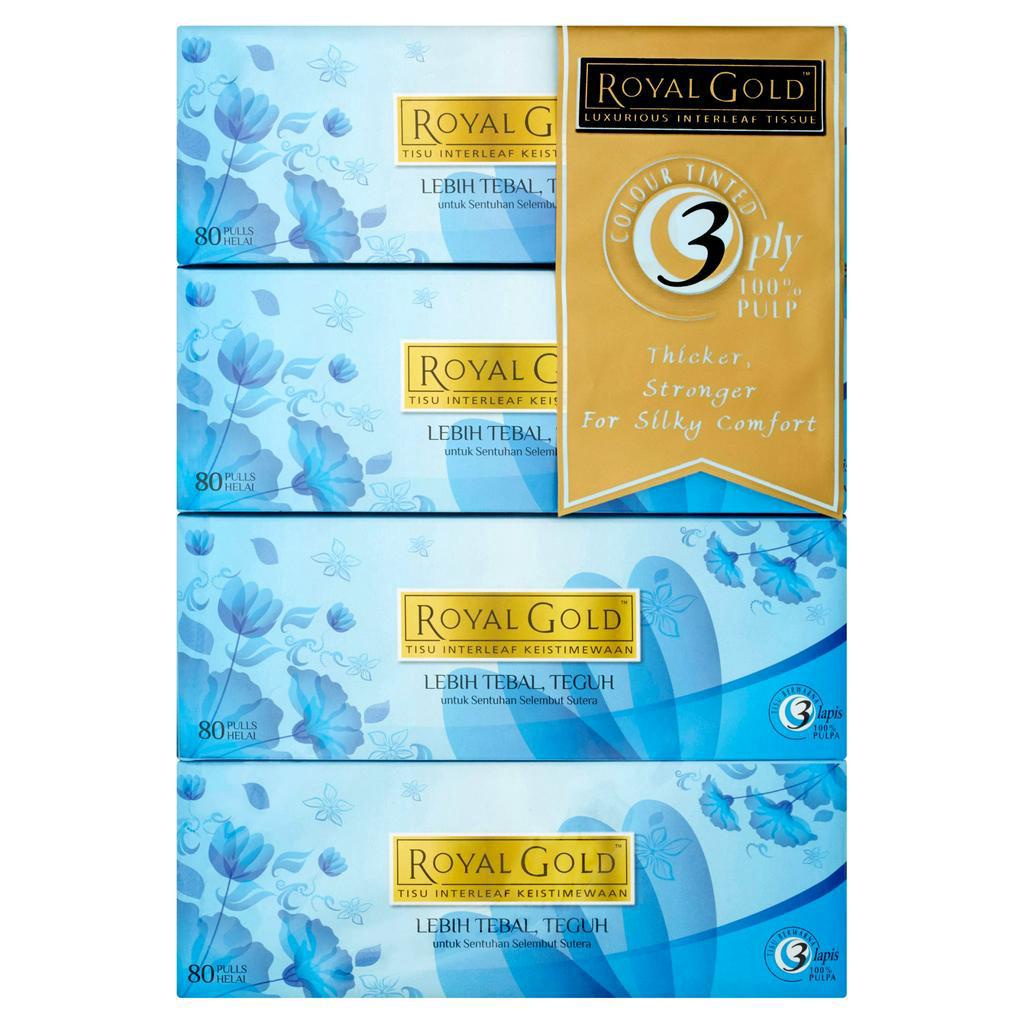 Royal Gold Colour Tinted Luxurious Interleaf Tissue 3 Ply (4 x 80 Pulls ...