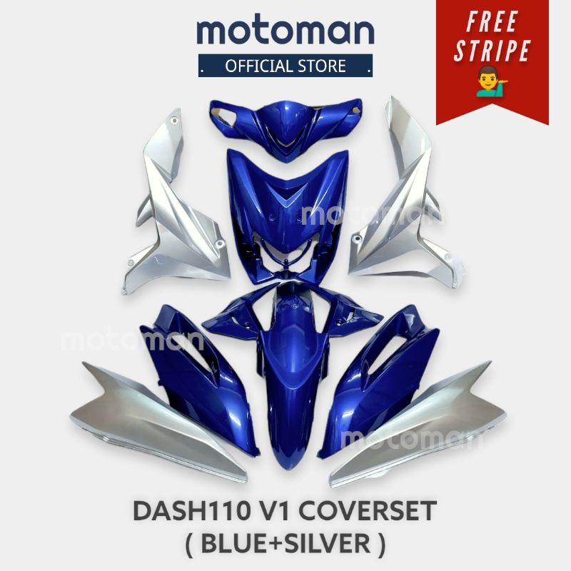 Honda Dash110 V1 Complete Cover Set Blue Silver Dash 110 V1 Kaver Coverset Biru Metallic Silver ...