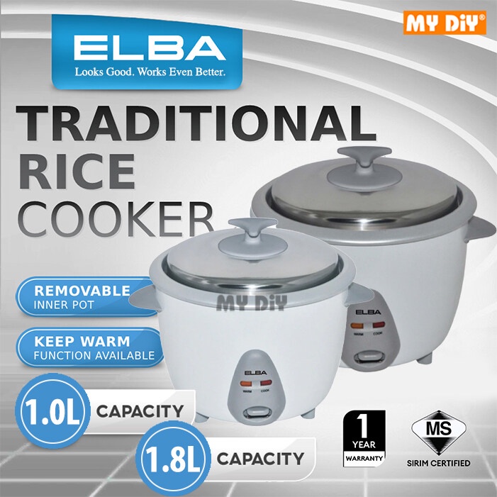 MYDIYHOMEDEPOT - ELBA Rice Cooker 1.0L 1.8L Periuk Nasi Warranty 1 year ...