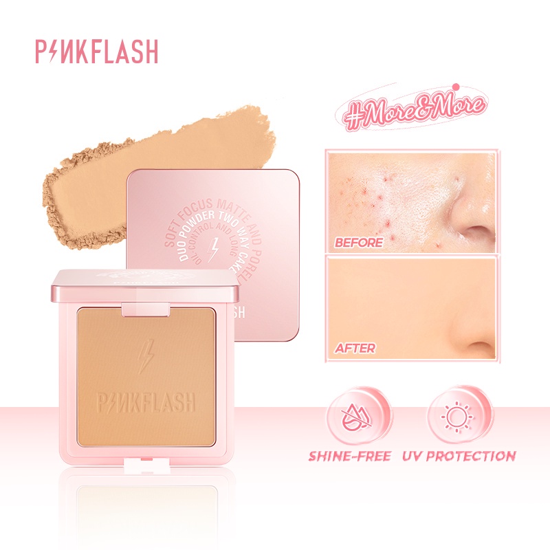 PINKFLASH PF-F17 Duo Effect Pressed Powder Mattifying Flawless Powder ...