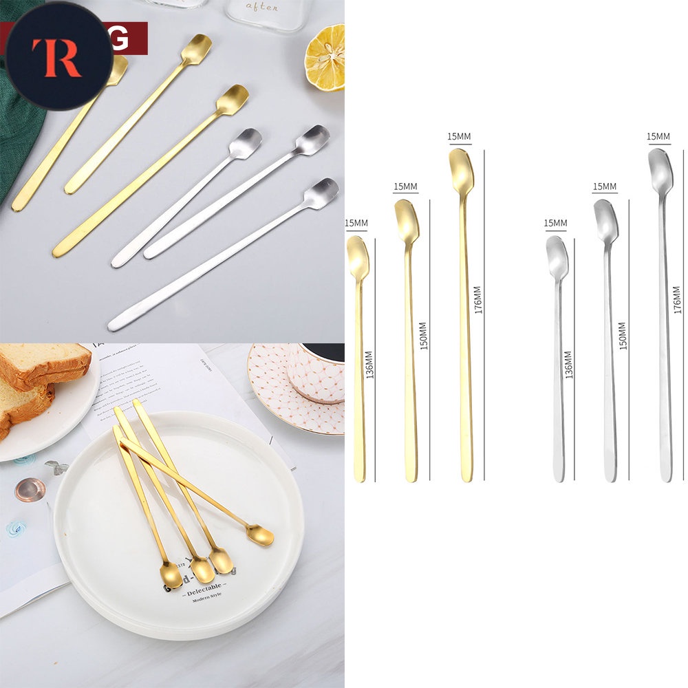 TR-Long Handle Stainless Square Spoon Gold-plated Coffee Spoon Stirring ...