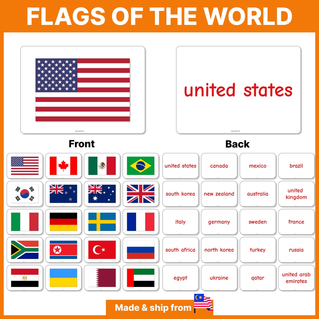 Flag Flash Card for Kids, States of Malaysia, World Flags, Asia Flags ...