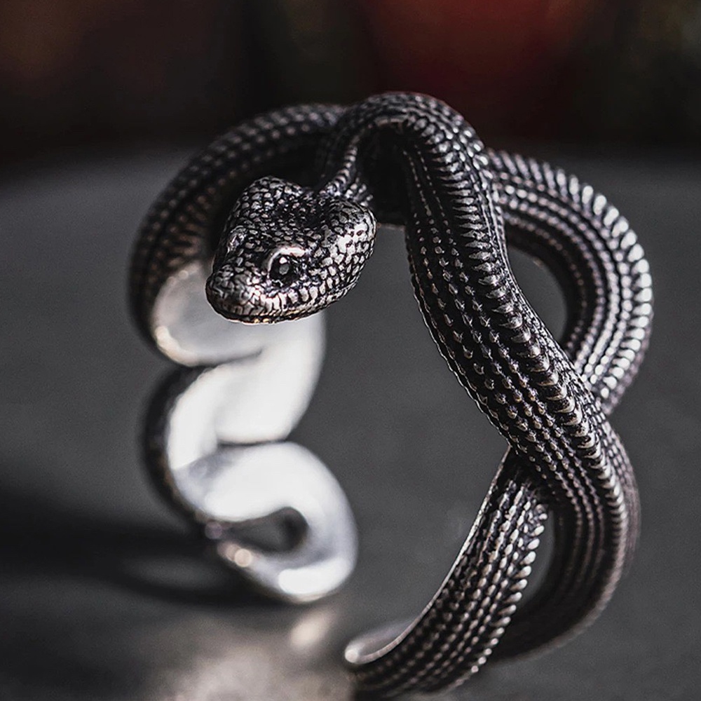 Gothic Style Snake Wrap Ring Retro 3D Cobra metal Adjustable Opening Finger Rings Men Halloween ...