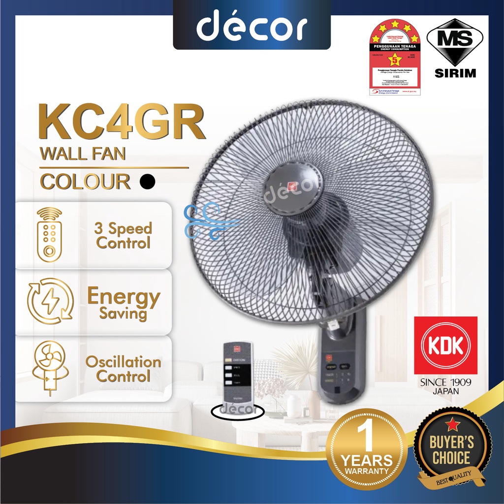 KDK Fan KDK KC4GR 16inch 3 Speed 3 Blades With Remote Control Wall Fan ...