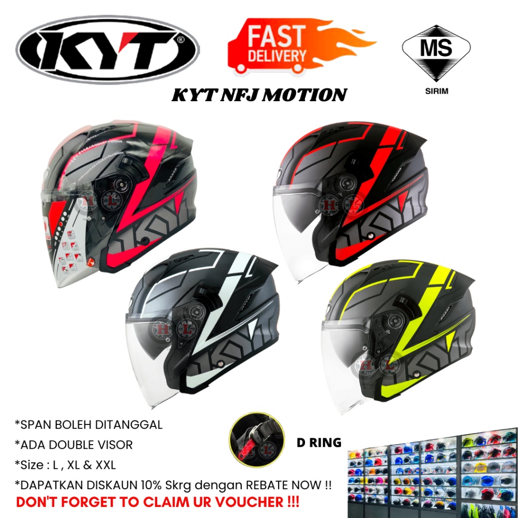 KYT NFJ MOTION HELMET DOUBLE VISOR ( KYT HELMET NFJ MOTION MATTE RED ...