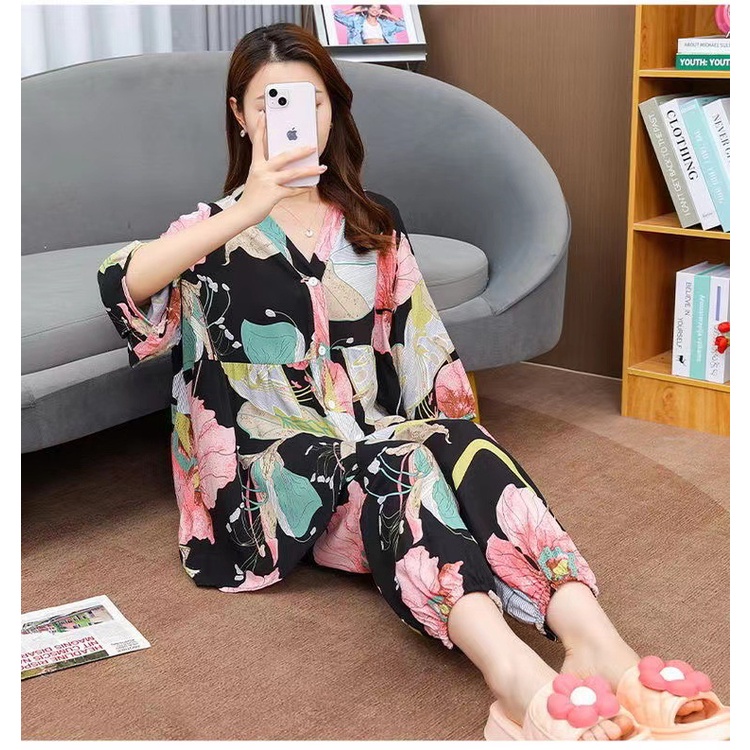 Cotton Pajamas Women Spring Summer Loose Lantern Sleeves Air ...