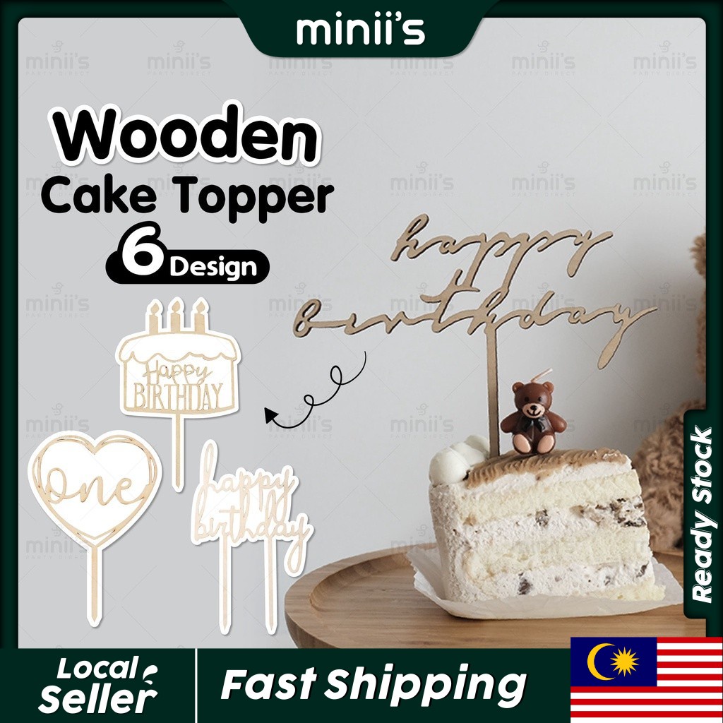 MINIIS PARTY Nordic Style Wooden Cake Topper Wood One Cake Topper Wood ...