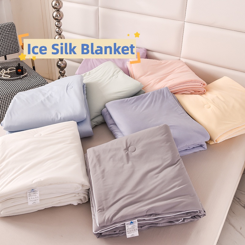 Ice Silk Summer Blanket Cooling and Breathable Comforter Air Conditioning Thin Quilt Solid Color ...