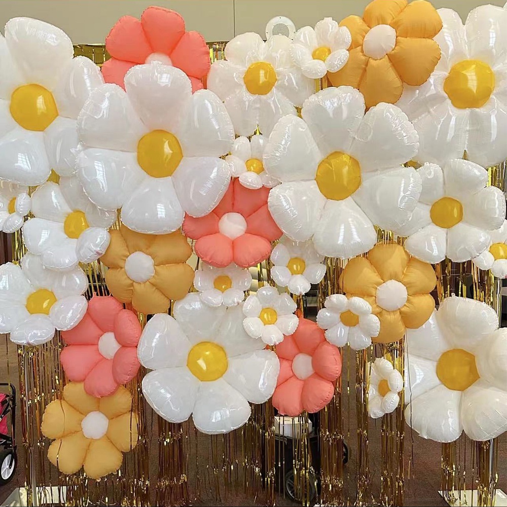 10pcs White Daisy Flower Foil Balloons Plumeria Helium Ball Wedding ...