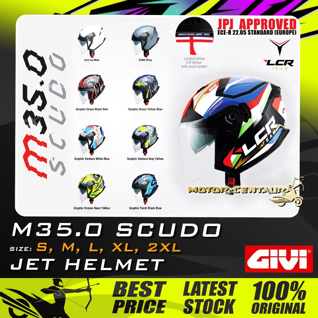 TOPI KELEDAR 2022 GIVI JET HELMET M35.0 SCUDO SOLID ICE WHITE GREY ...