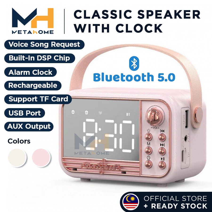 Modern Classic Speaker with Clock Voice Song Request Bluetooth 5.0 DSP ...