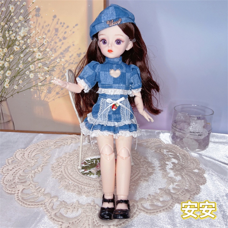 New 1/6 30cm BJD Fat Doll Girl Activity Joint Comic Face Set Girl Dress ...