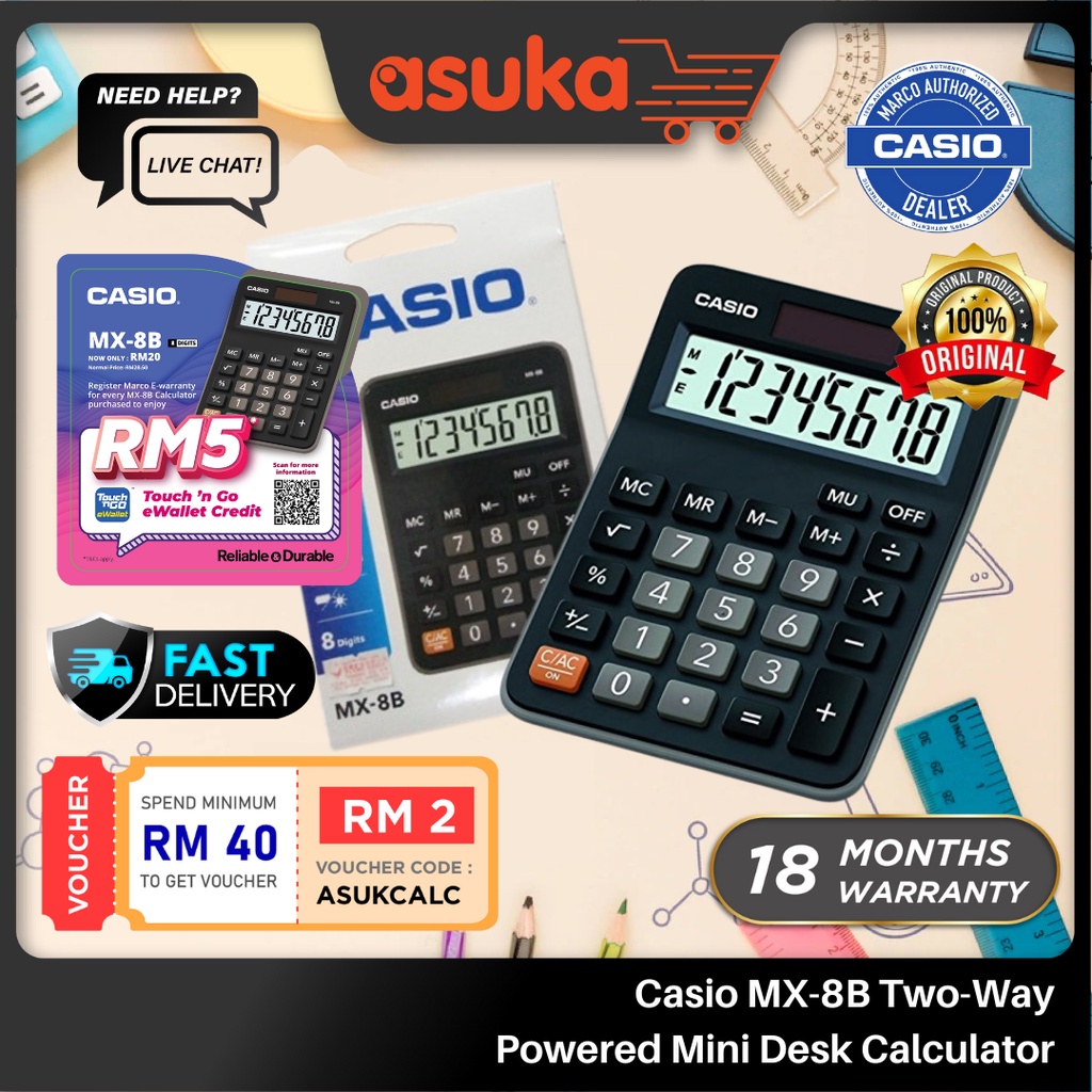 🔥READY STOCK🔥 Casio MX-8B Two-Way Powered Mini Desk Calculator (1 years ...