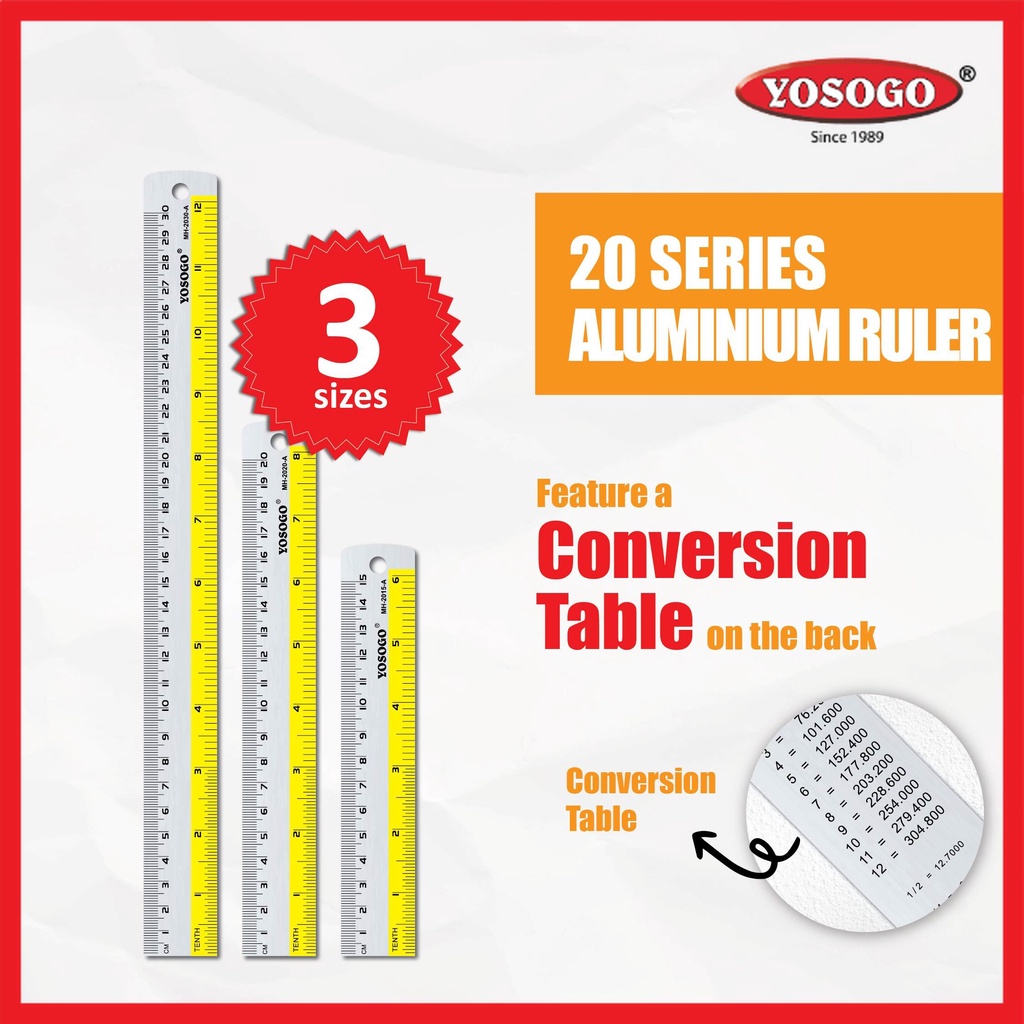 [super stationery] YOSOGO 15CM/20CM/30CM Pembaris Aluminium Pembaris ...