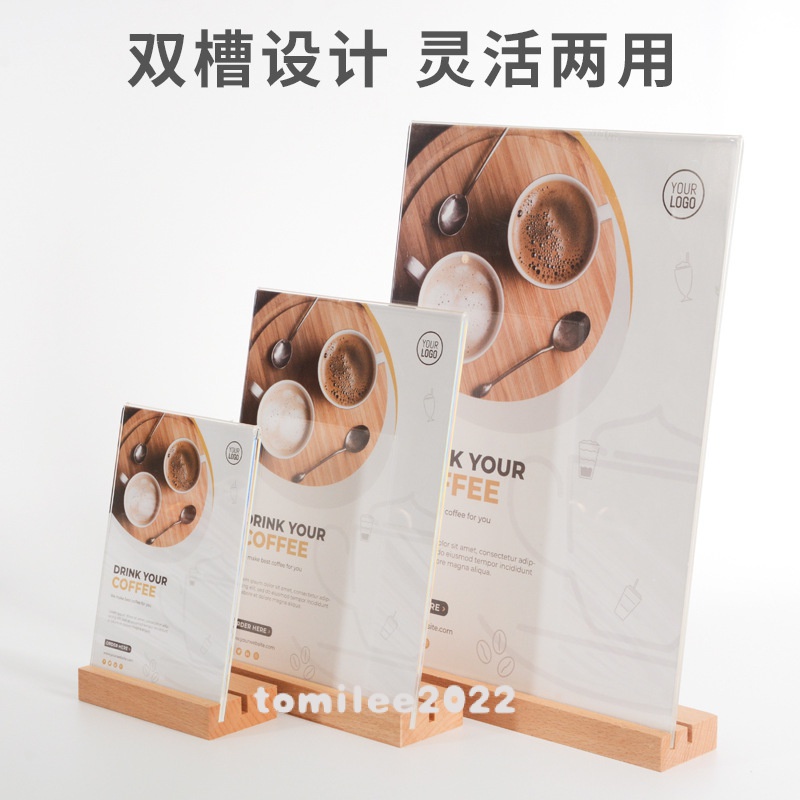 Acrylic Table Card Transparent Display Card a4 Solid Wood Base Vertical ...