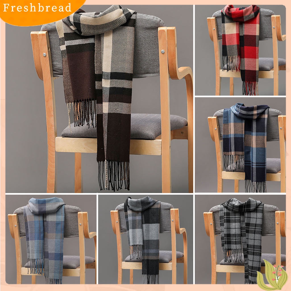[Fresh] Men Scarf British Style Classic Plaid Fringed Tassels Soft Keep ...