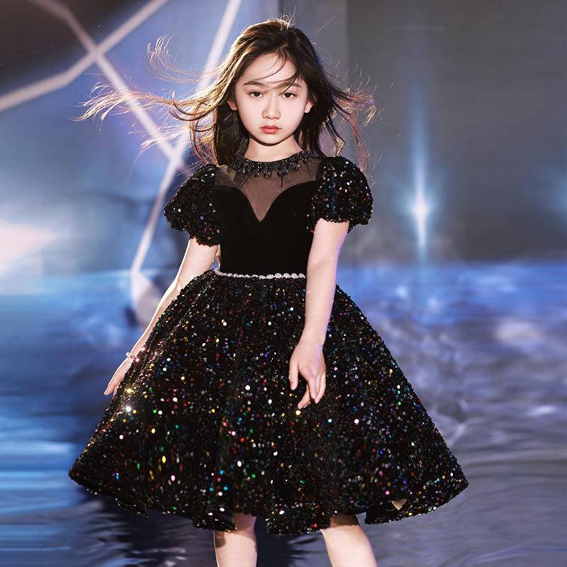 Girls Black Sequin Evening Dress Birthday Party High-end Princess Dress ...