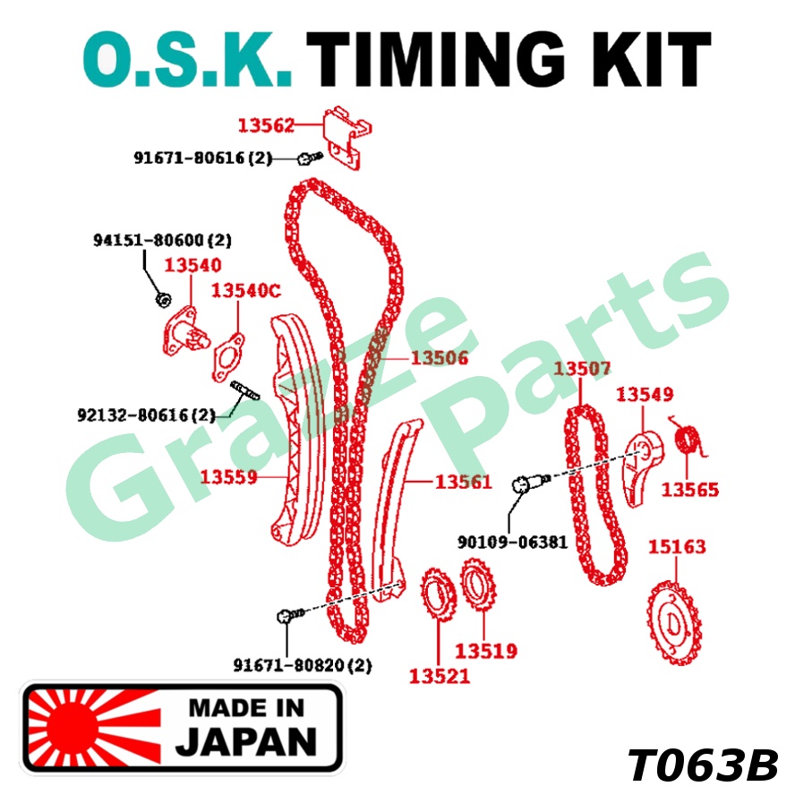 100% Made In Japan O.S.K. Timing Chain Kit Set Toyota Altis ZRE143 ...