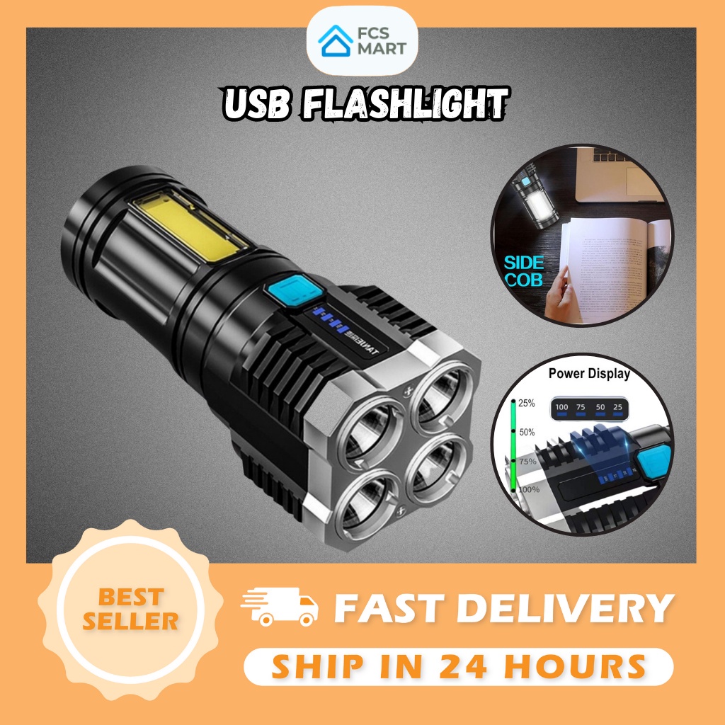 LED Rechargeable Flashlight Superbright with USB charging Camping ...