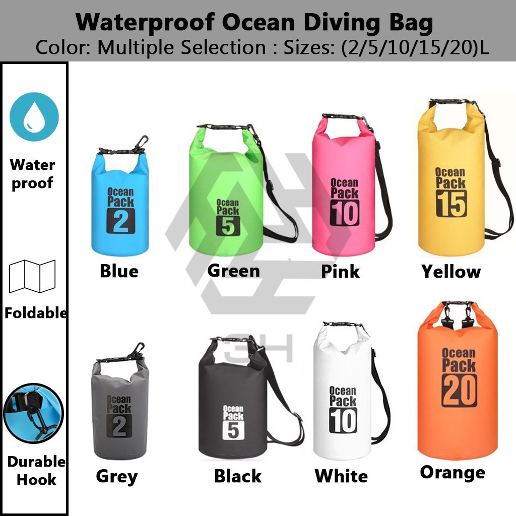 3H [2L/5L/10L/15L/20L] Outdoor Ocean Pack Waterproof Dry Bag Bucket Backpack Swim With Double ...