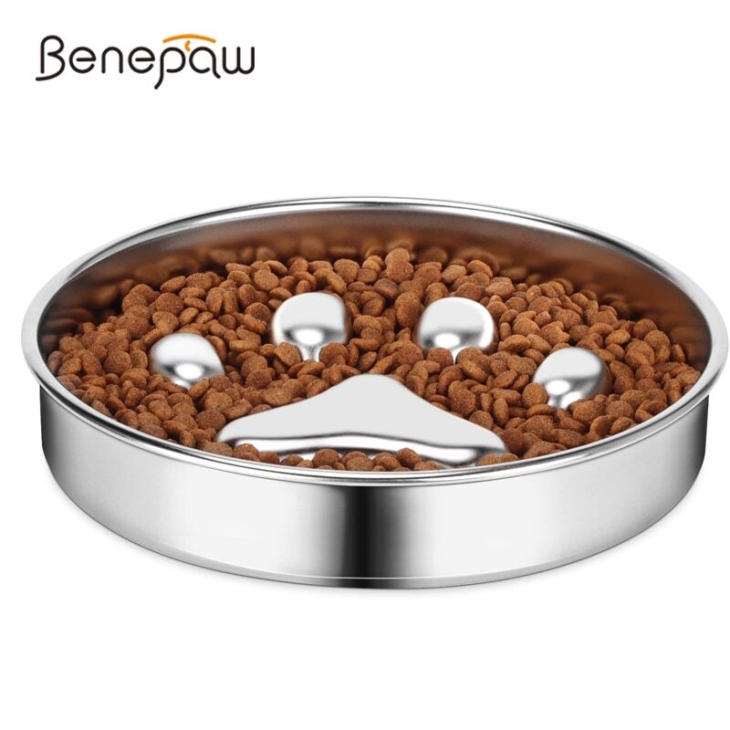 Benepaw Stainless Steel Dog Bowl Anti-Gulping Slow Feeder Safe Washable ...