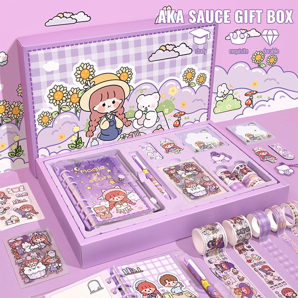 Kawaii Girl Journal Set Handbook Sticker Cute Diary Stationary Gift ...