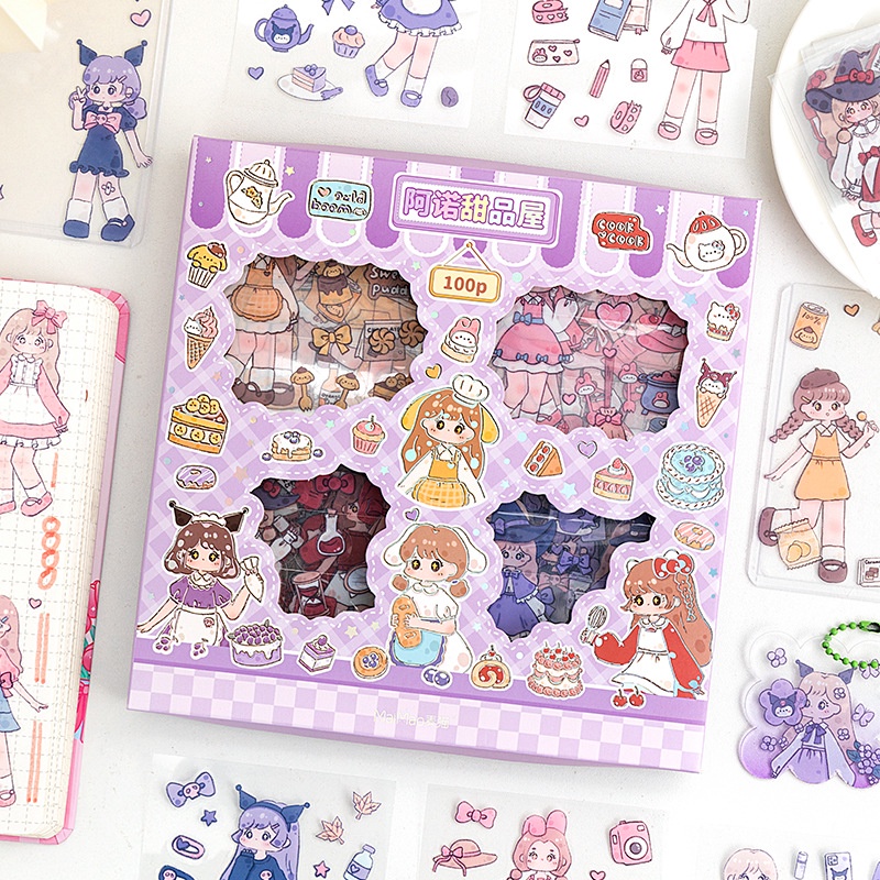 100 Sheets Waterproof Stickers No Repetitive Patterns Girl Heart ins ...