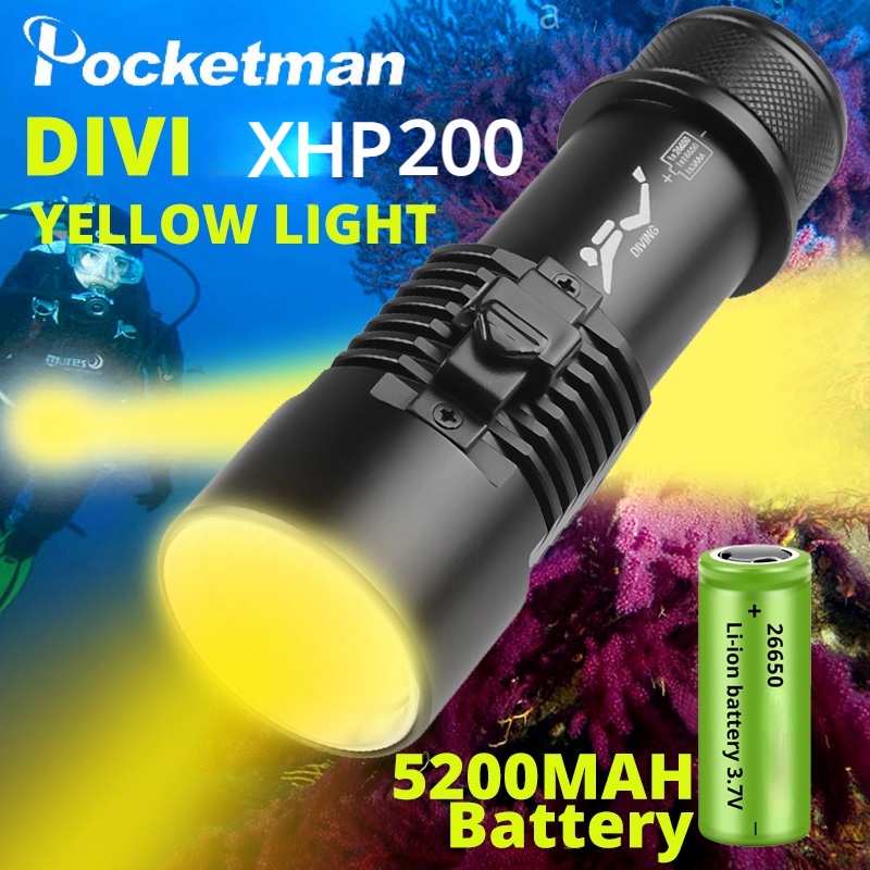 IPX8 Waterproof Diving Flashlight XHP200 Yellow LED Light Dive ...