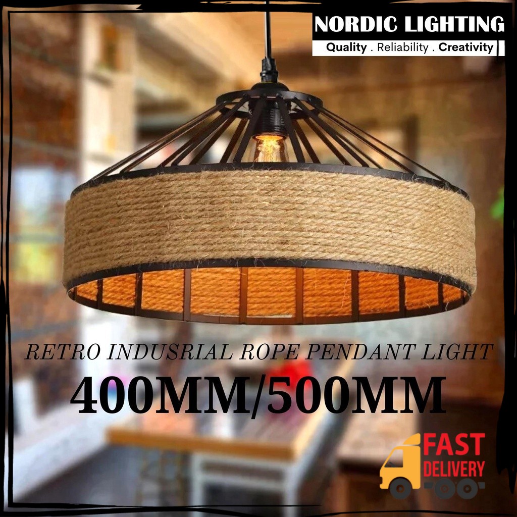 Nordic 400MM/500MM Retro Industrial Loft Rope Pendant Lights Interior ...