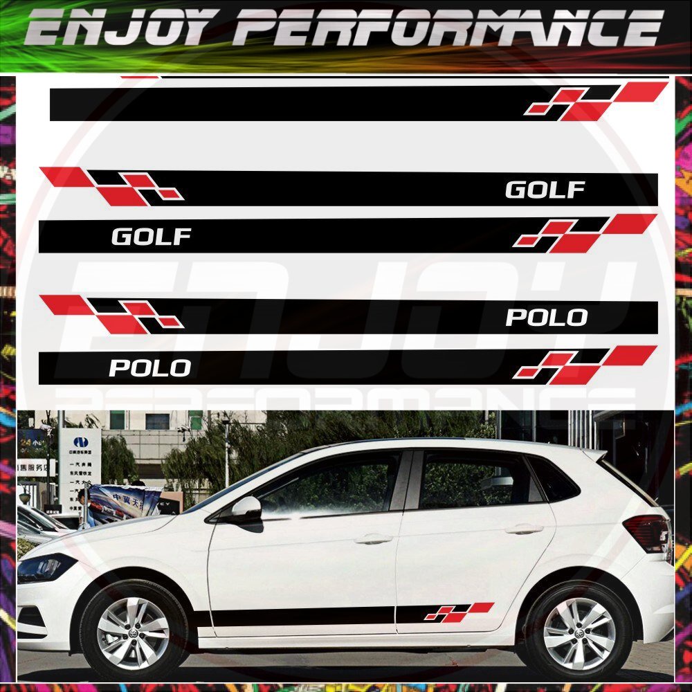 2PCS Sport Stripes Car Door Side Skirt Sticker Auto Body Decor Vinyl ...