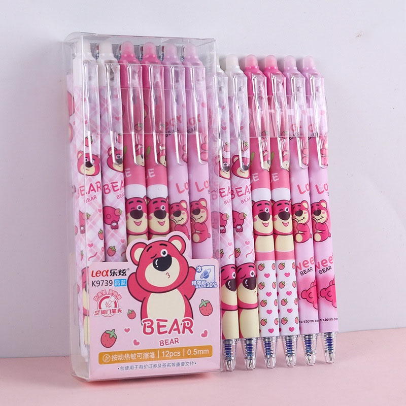 12Pcs Cartoon Lotso Press Erasable Gel Pens 0.5mm Black Blue Ink Kawaii ...