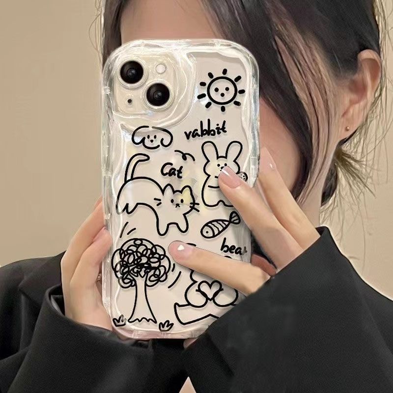 Lines Cute Animals Phone Case Compatible for iPhone 15 14 11 Pro 12 ...